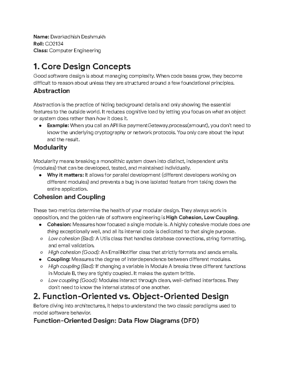 Software Engineering CO2134: Core Design Concepts & Case Study - Studocu