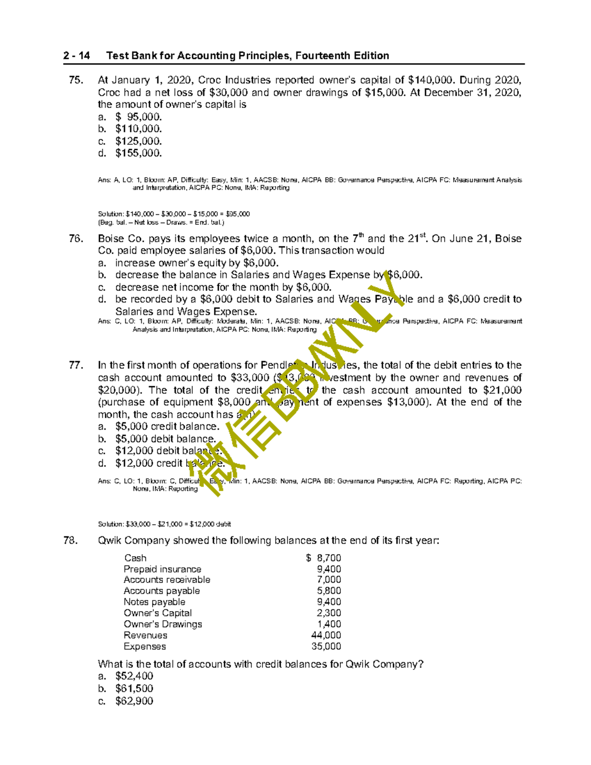 Accounting principles 14th edition by weygandt tb 107 - 2 - 14 Test ...