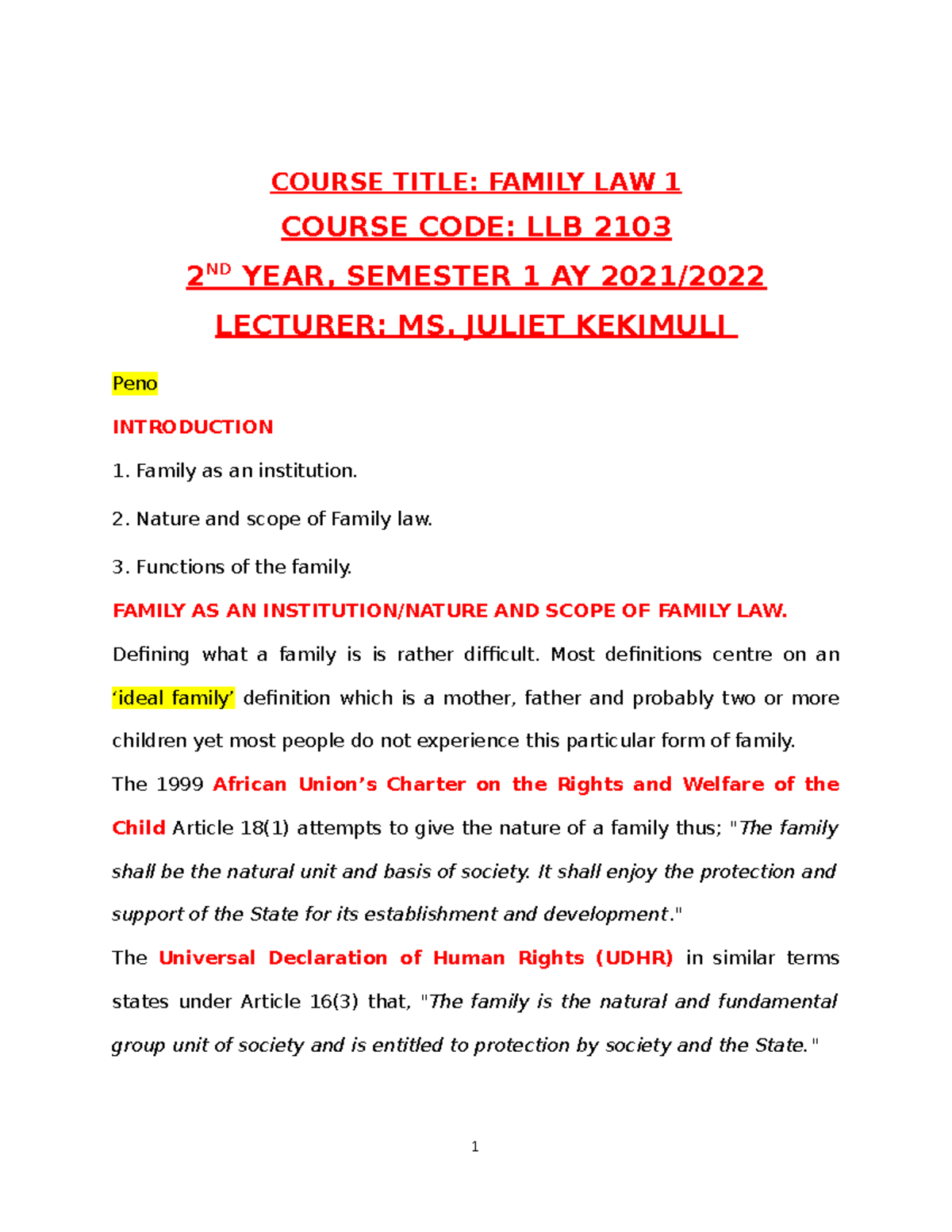 LLB 2103 - Family Law 1: Comprehensive Lecture Notes for Students - Studocu