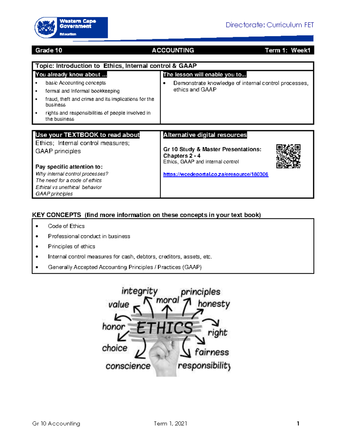 Acc Gr 10 T1 Week 1 - Internal Control & GAAP Principles Overview - Studocu
