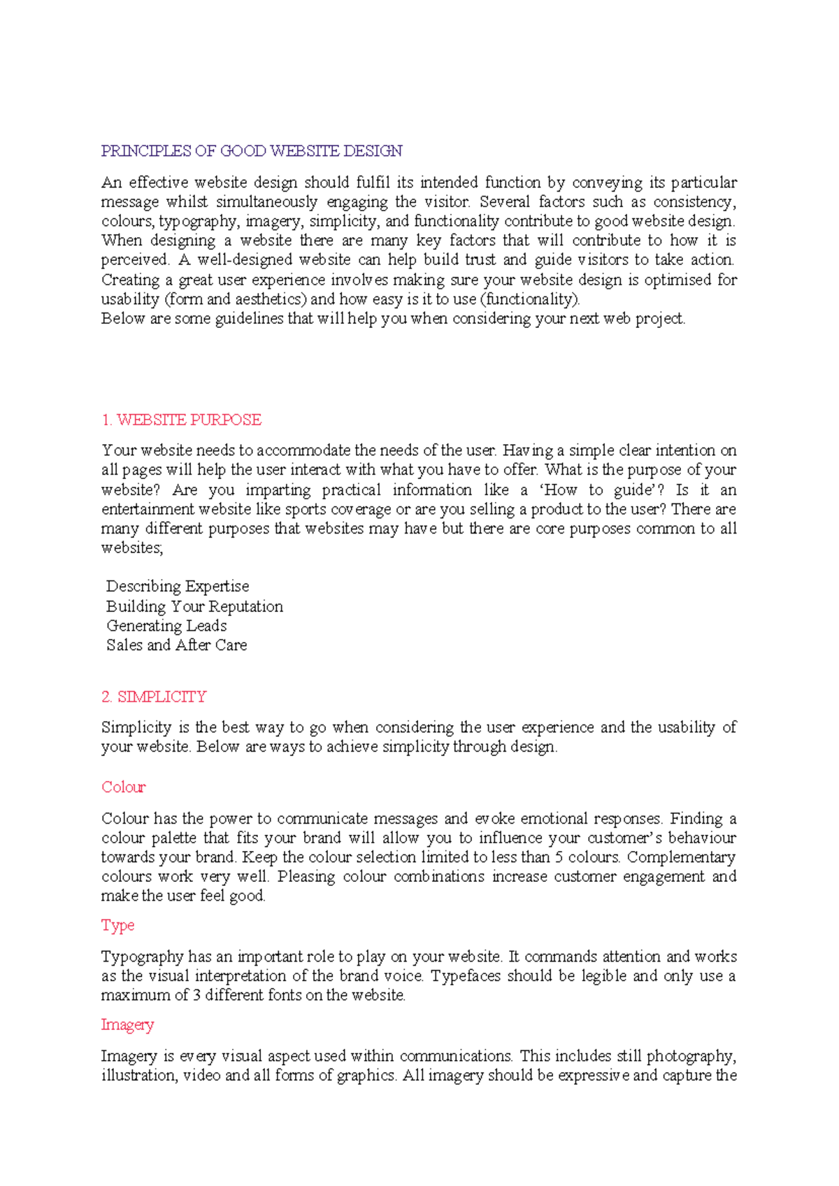 UNIT 1 WD - Web Development - PRINCIPLES OF GOOD WEBSITE DESIGN An ...