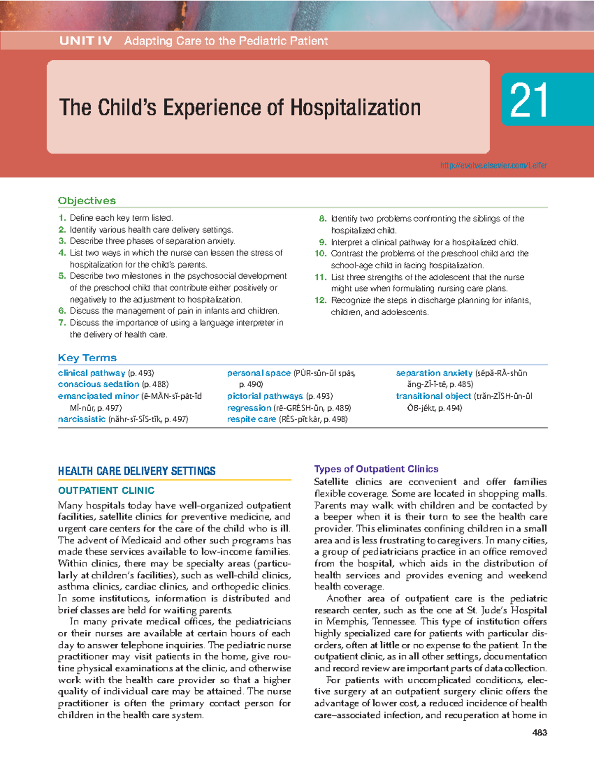 Chapter 21 Pediatrics - 483 The Child’s Experience of Hospitalization ...
