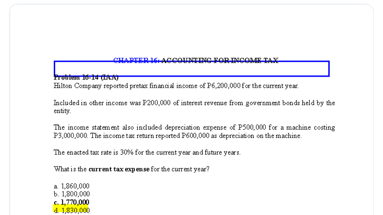 CHAPTER 16: INCOME TAX ACCOUNTING PROBLEMS (IAA) - Studeersnel