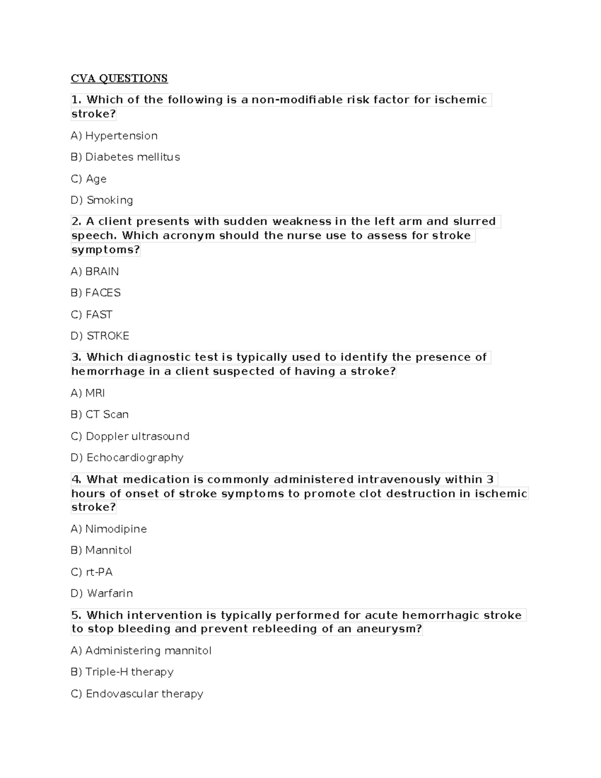 CVA Exam 3 Practice Questions and Answers - Studocu