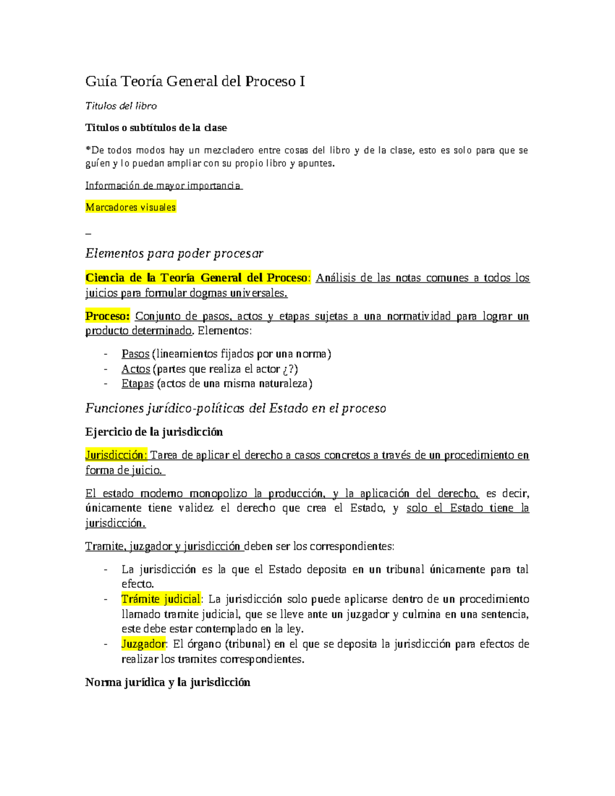 Guía de Teoría General del Proceso I: Notas y Conceptos Clave - Studocu