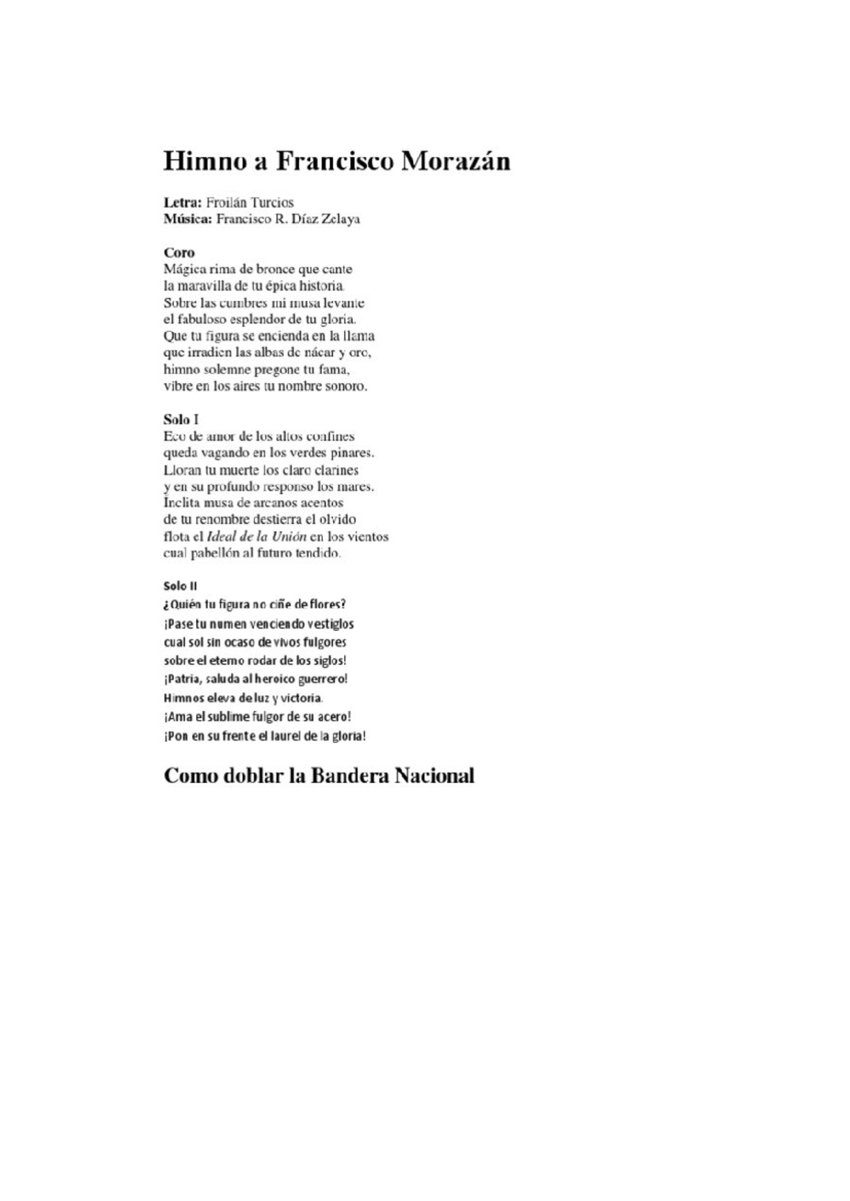 Himno a Francisco Morazan: Letras y Significado Cultural - Studocu