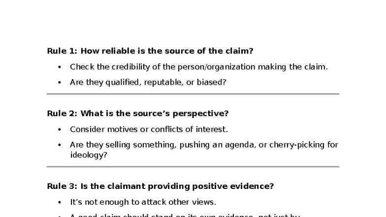 Critical Evaluation of Claims: A Guide to Credibility Assessment - Studocu