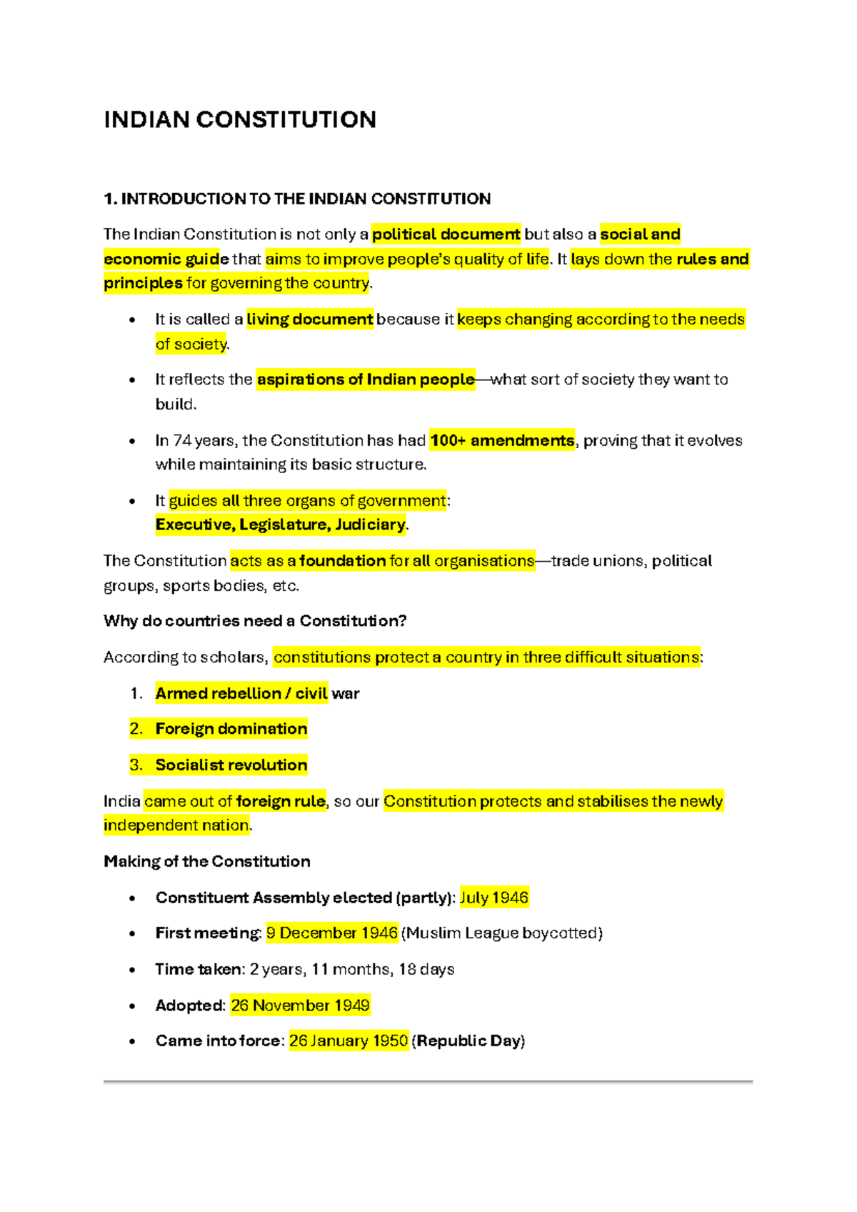 INDIAN CONSTITUTION 1: INTRODUCTION AND KEY FEATURES - Studocu