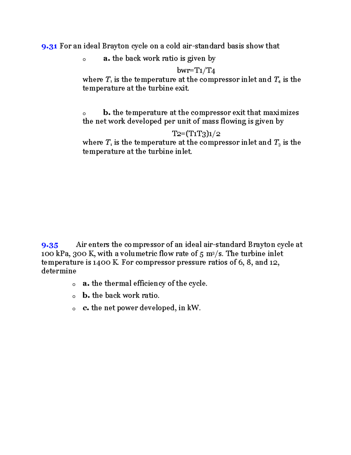 Final Exam Problems for Brayton Cycle - Chapter 14 Analysis - Studocu