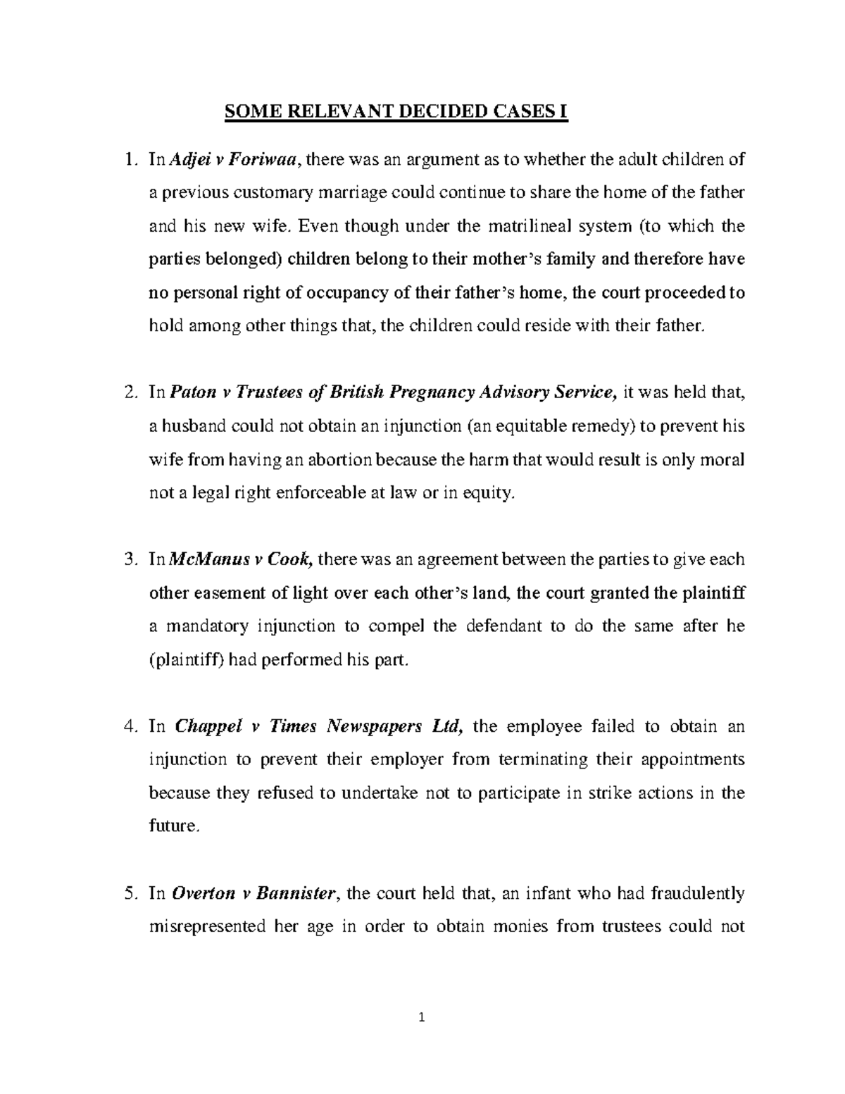 Relevant Decided Cases Business Law I - SOME RELEVANT DECIDED CASES I ...