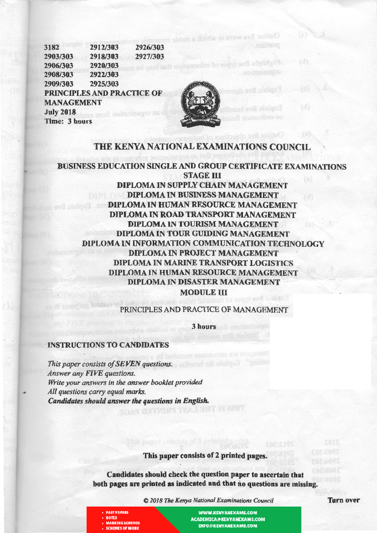Principles and practice of management for July 2018 - C 2018 The Kenya ...