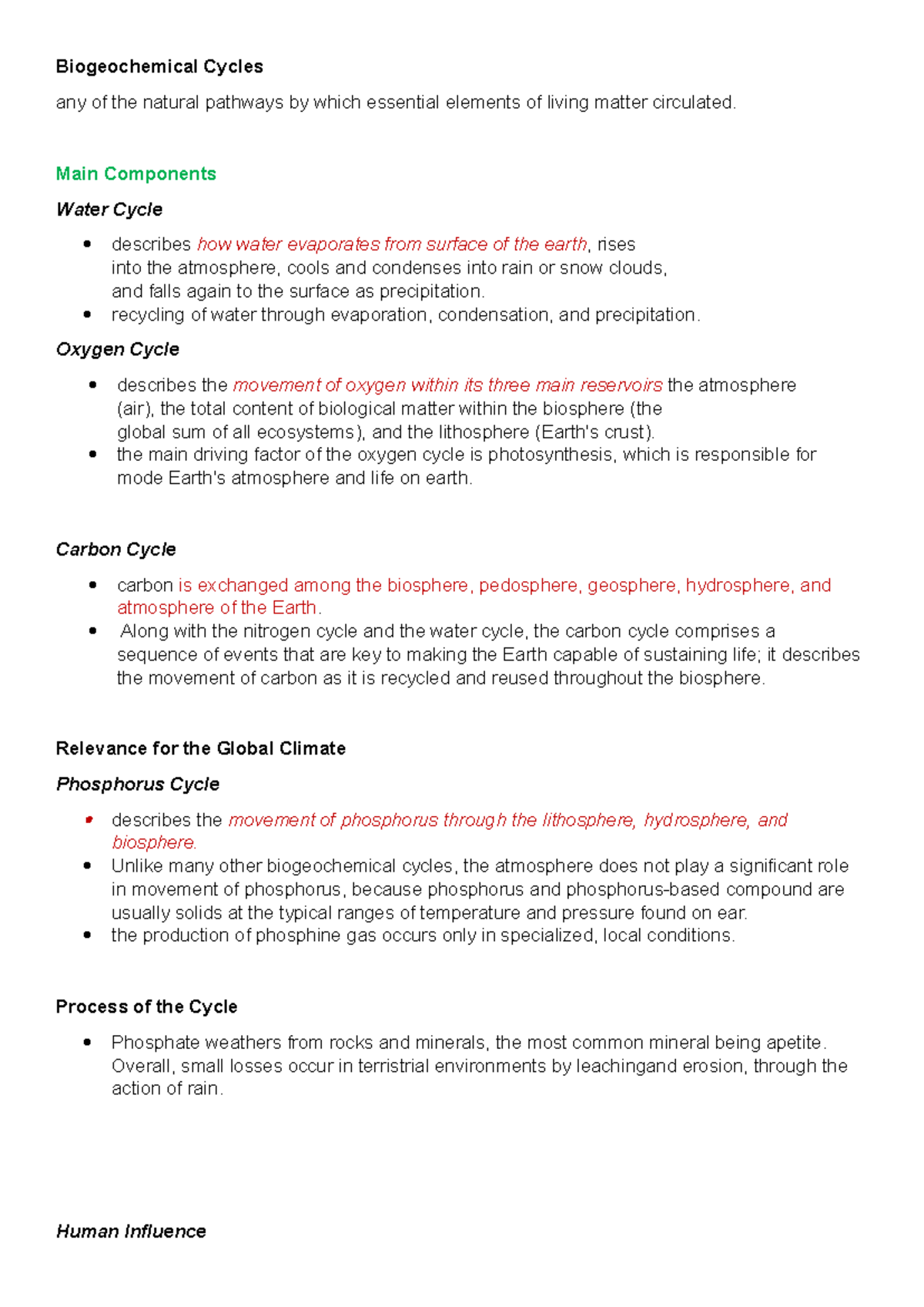 Environmental Science Midterm Study Guide: Biogeochemical Cycles and ...