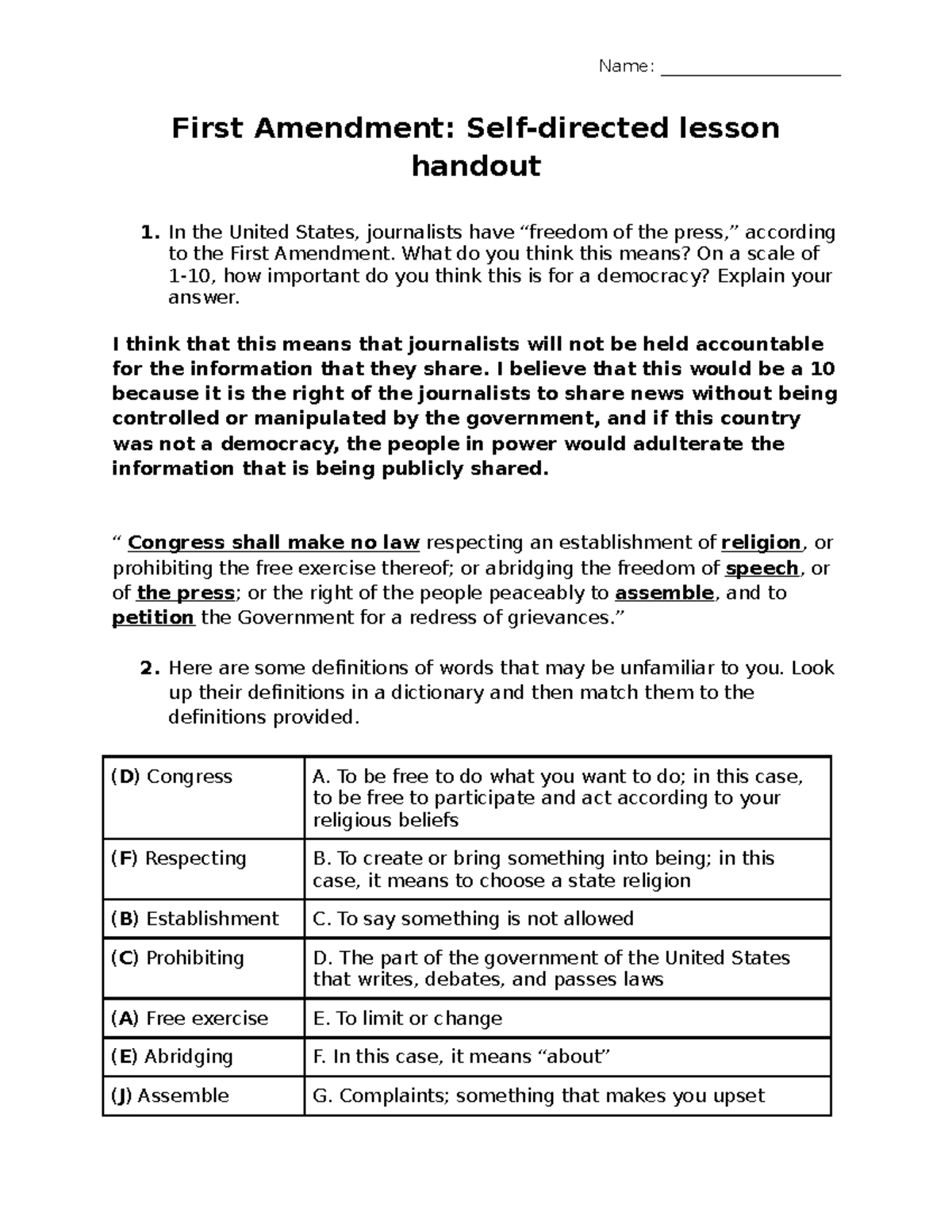 First Amendment - Homework Assignment on Press Freedoms - Studocu