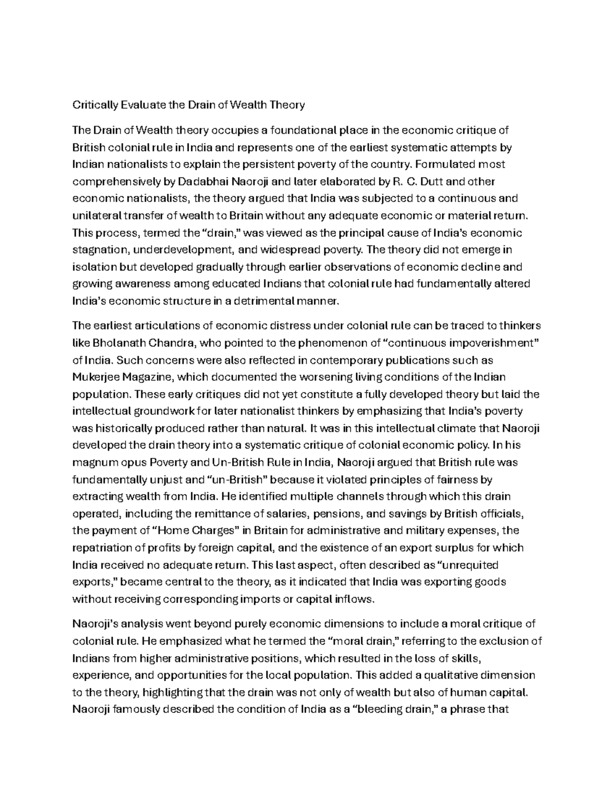 Critical Evaluation of the Drain of Wealth Theory in Colonial India ...