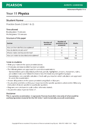 Physics - Grade: 11 - Queensland Certificate of Education - Studocu