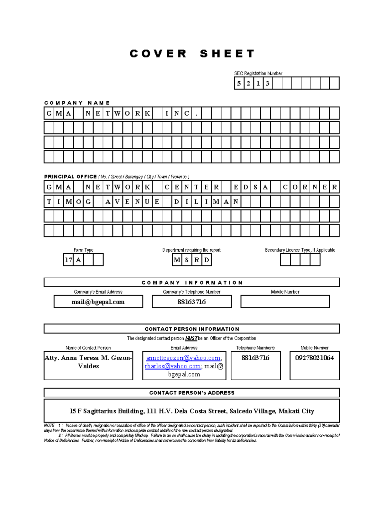 GMA Network, Inc. SEC Form 17-A Submission Report 2021 - Studocu