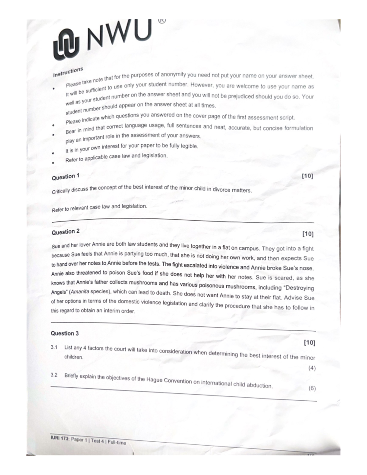 Iuri 173 Final Exam Question Paper - Studocu