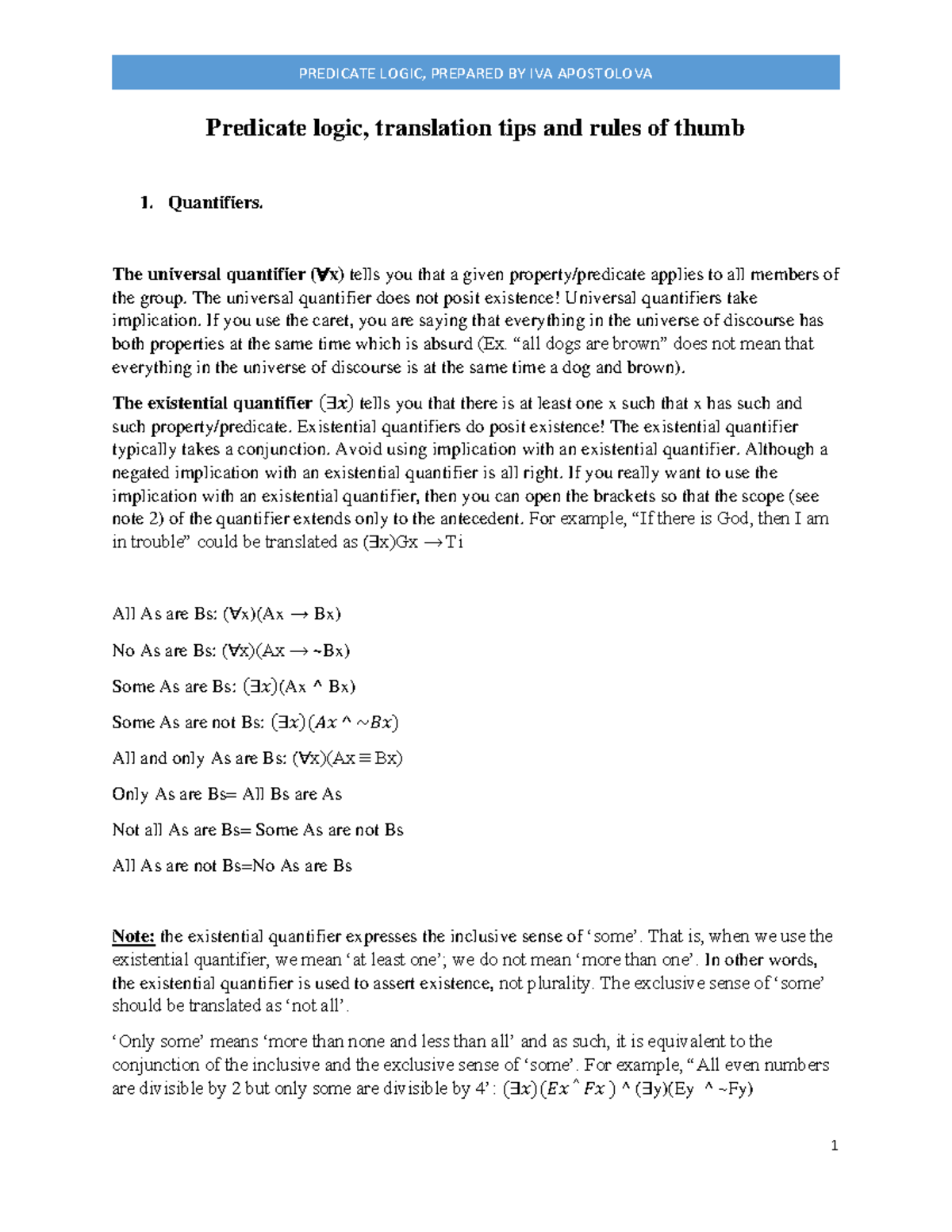 PREDICATE LOGIC: Tips & Rules for Translation - Studocu