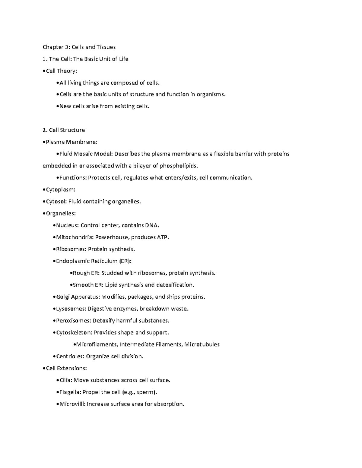 Cells and Tissues Comprehensive Study Guide (BIO 101) - Studocu