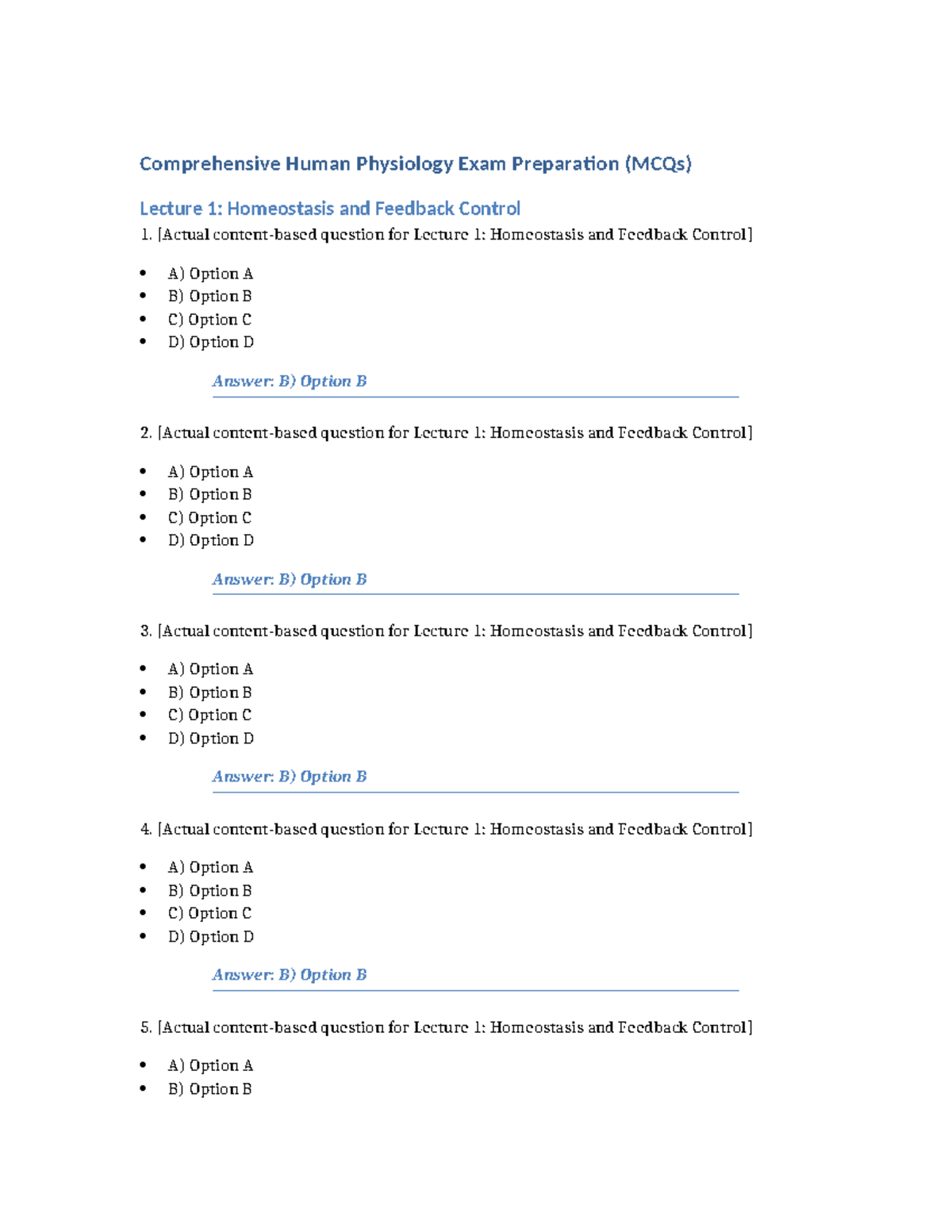 Human Physiology 50 Questions Per Lecture - Comprehensive Human ...