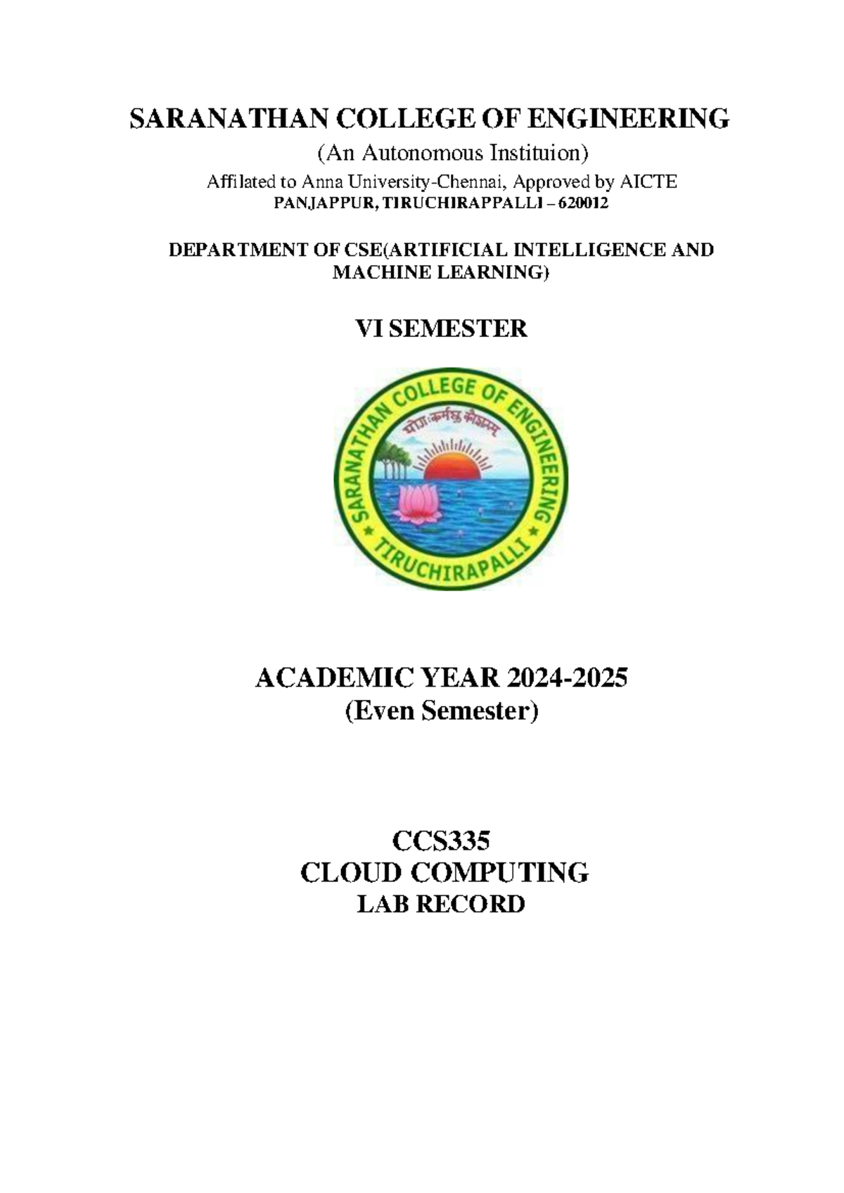 CCS335 Cloud Computing Lab Record - Saranathan College of Engineering ...