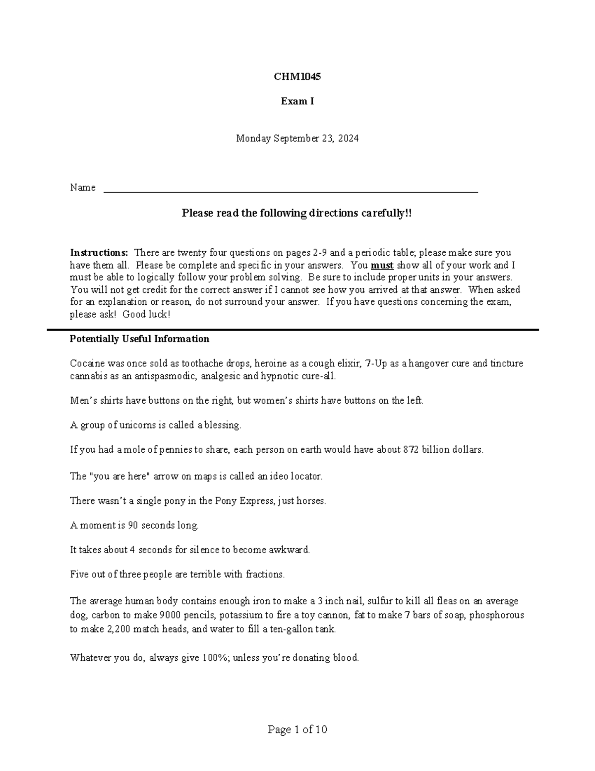 CHM1045 Final Exam Review: Key Concepts and Practice Questions - Studocu