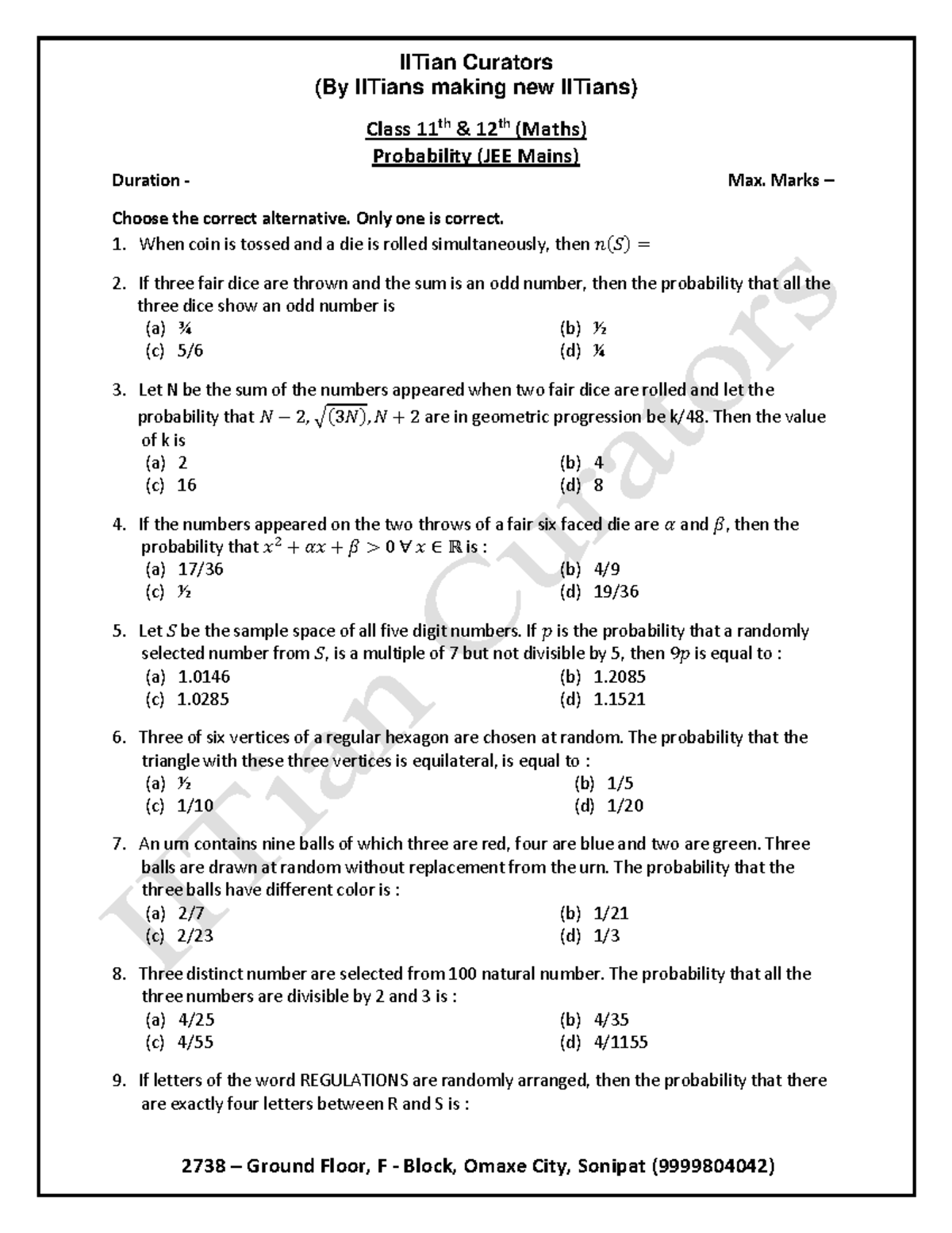 JEE Mains Probability Class 11 & 12 Study Notes - Studocu