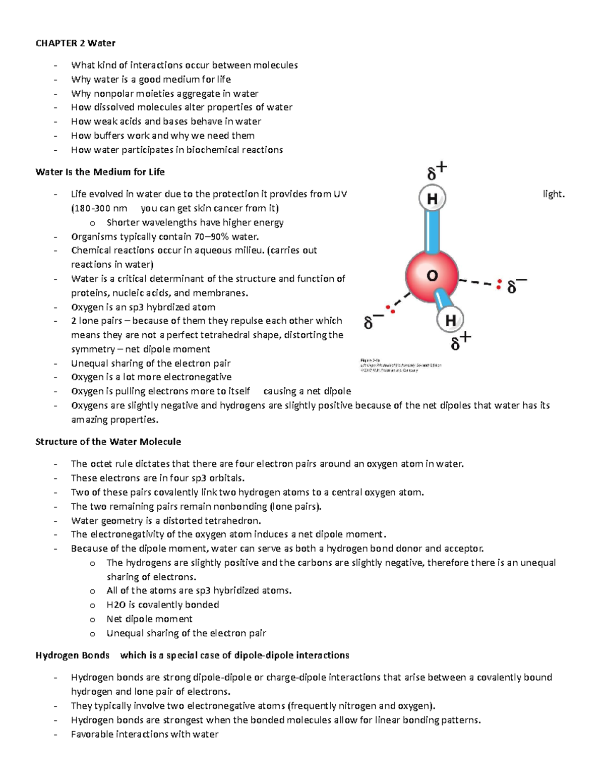Biochemistry - Chapter 2 Water - CHAPTER 2 Water What kind of ...