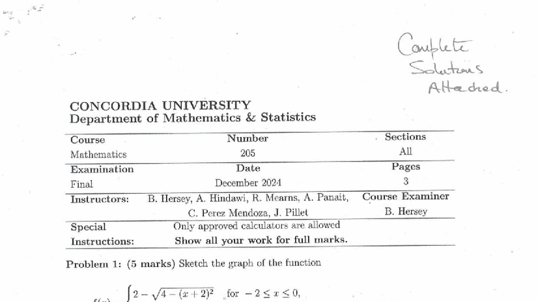 MATH 205 Final Exam Solutions - December 2024 - Studocu