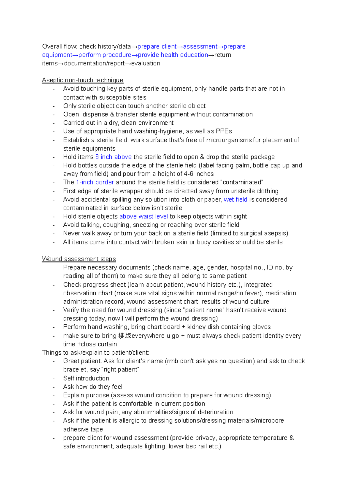 Nursing Notes: Wound Dressing Procedure & Assessment Guidelines - Studocu