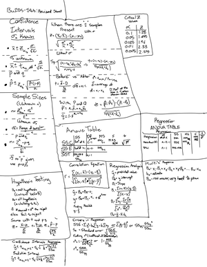 BU255 Final Cheat Sheet 1 - Estimating for Single Populations Level of Confidence Prob. from ...