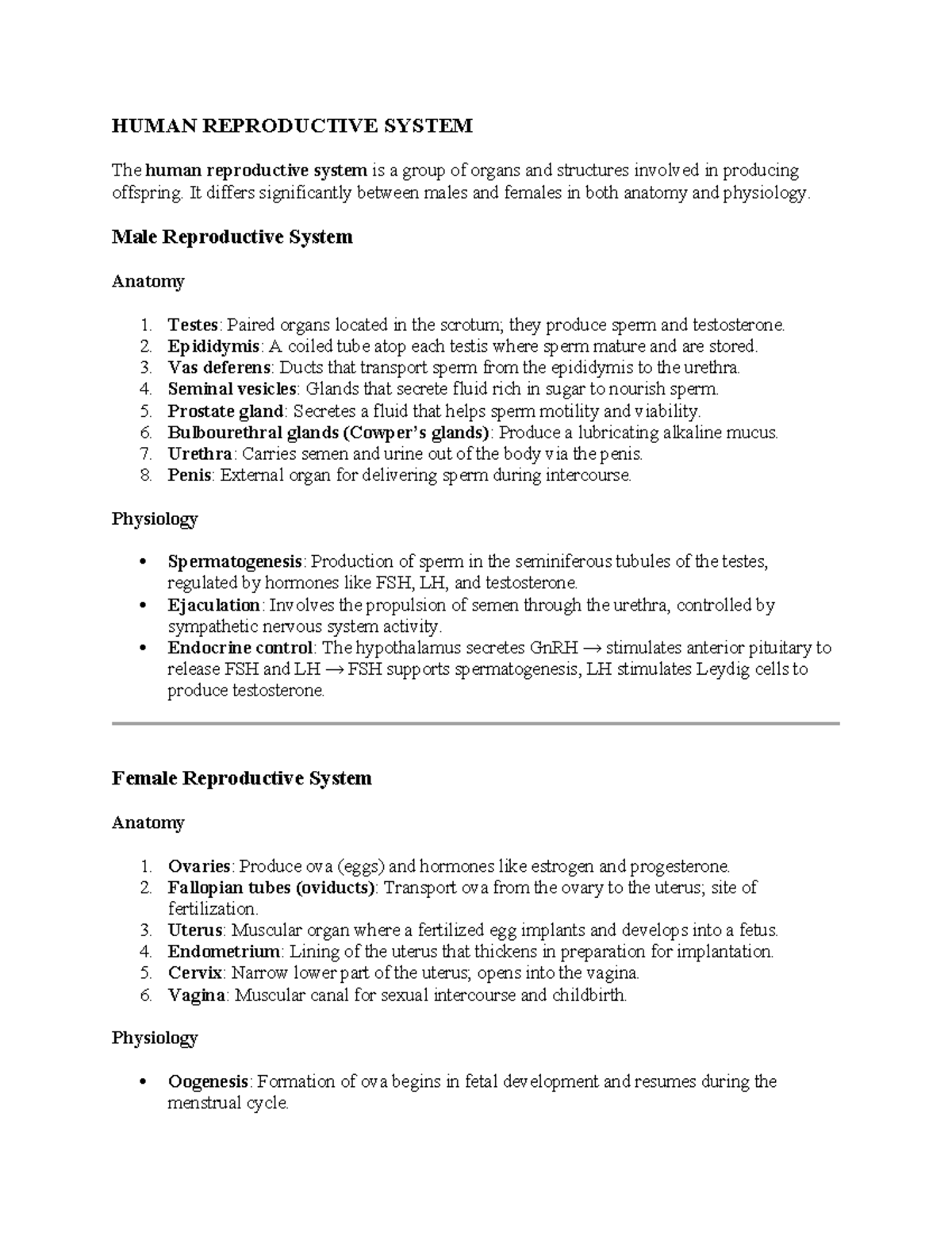 Maternity Notes 1A: Comprehensive Overview of Human Reproductive System ...
