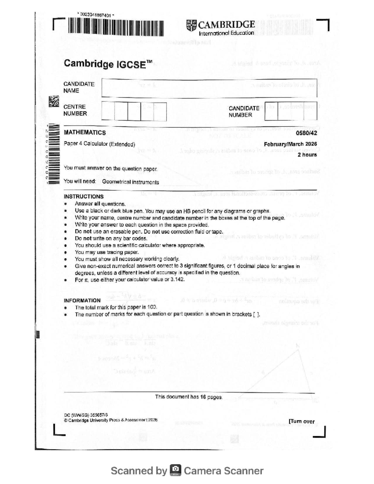 Cambridge IGCSE 0580 Mathematics Paper 4 (Extended) 2026 Exam Guide ...