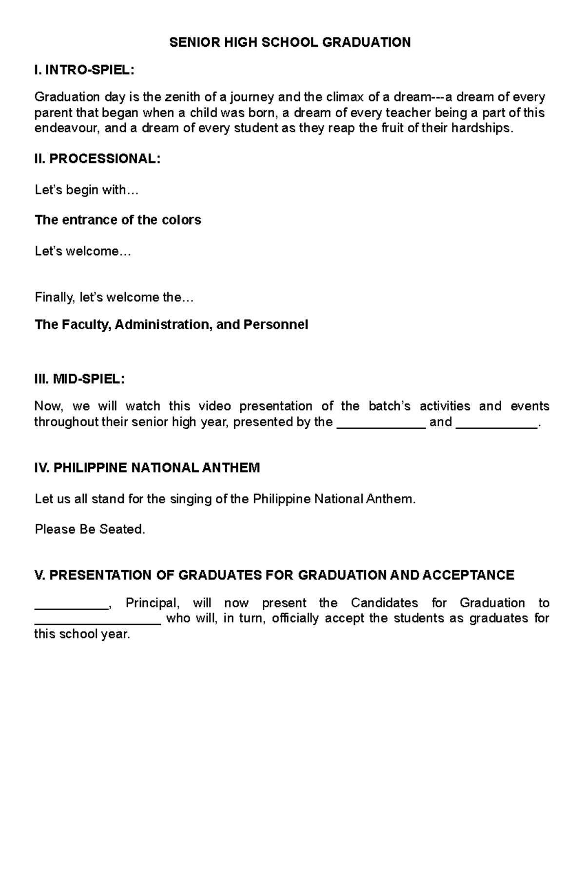 Senior High School Graduation Emcee Script - Studocu