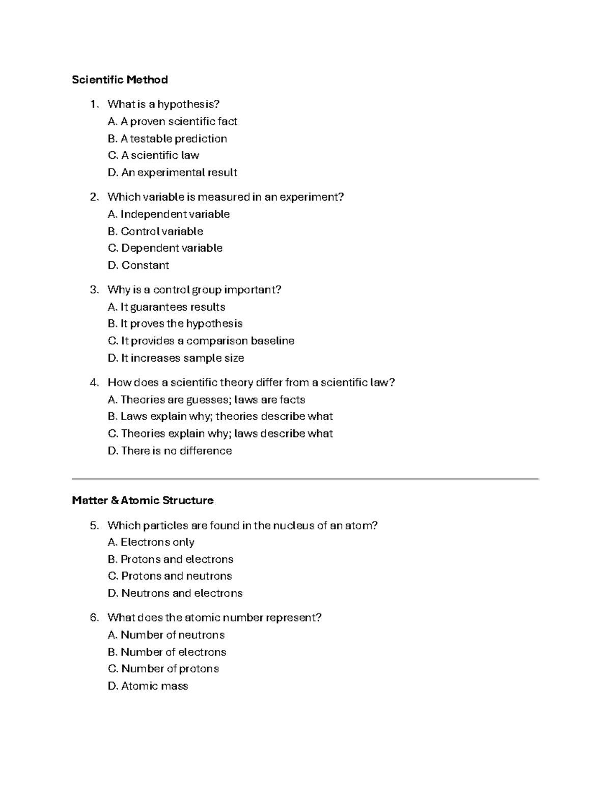 Practice Questions for Science (SCI 101) - Studocu