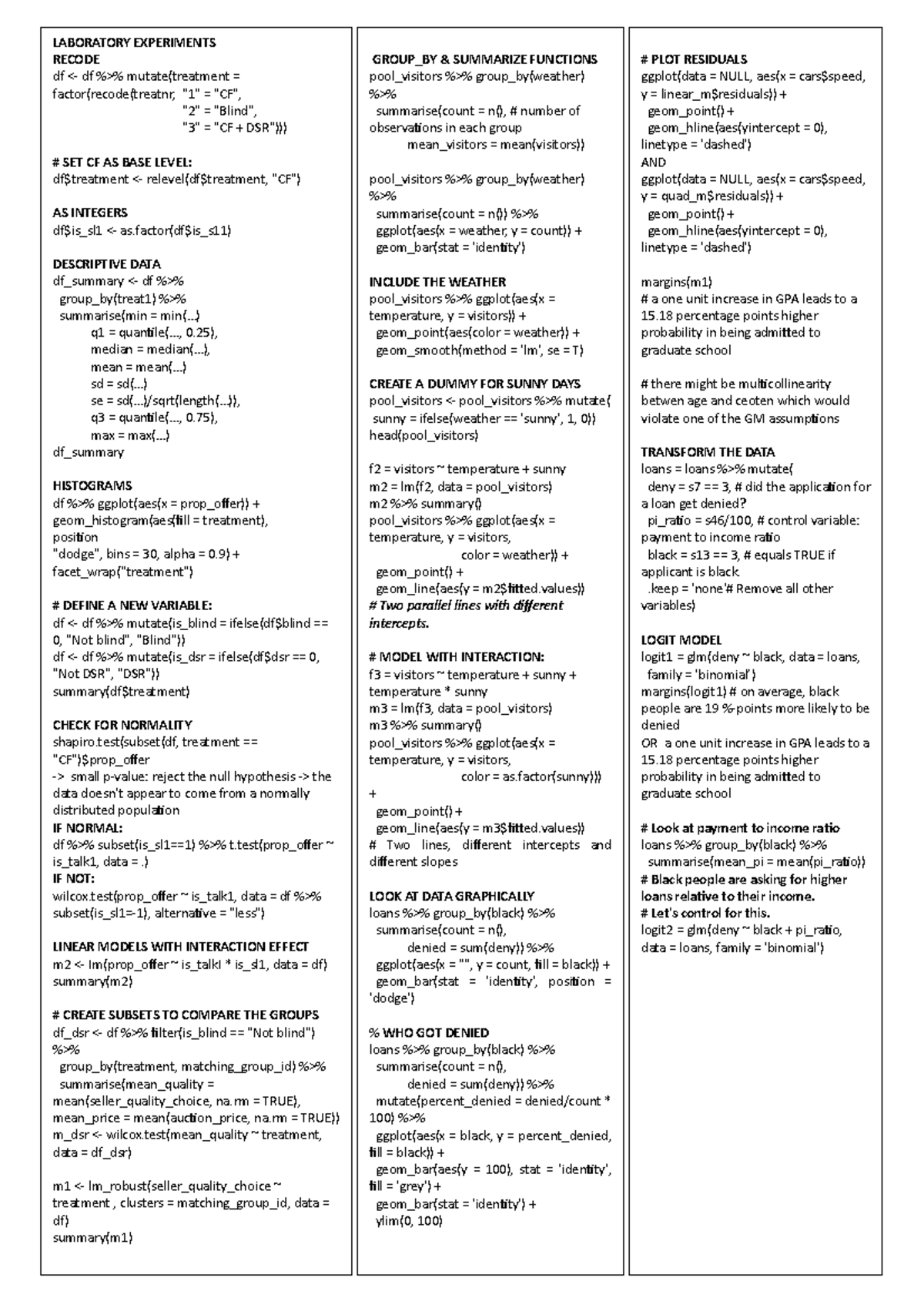 EDA Cheat Sheet for Exam: LAB 101 Analysis Techniques - Studocu