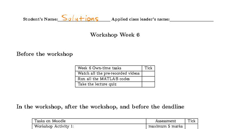 ENG2005 Workshop Week 6: Heat Flow & Divergence Theorem Tasks - Studocu