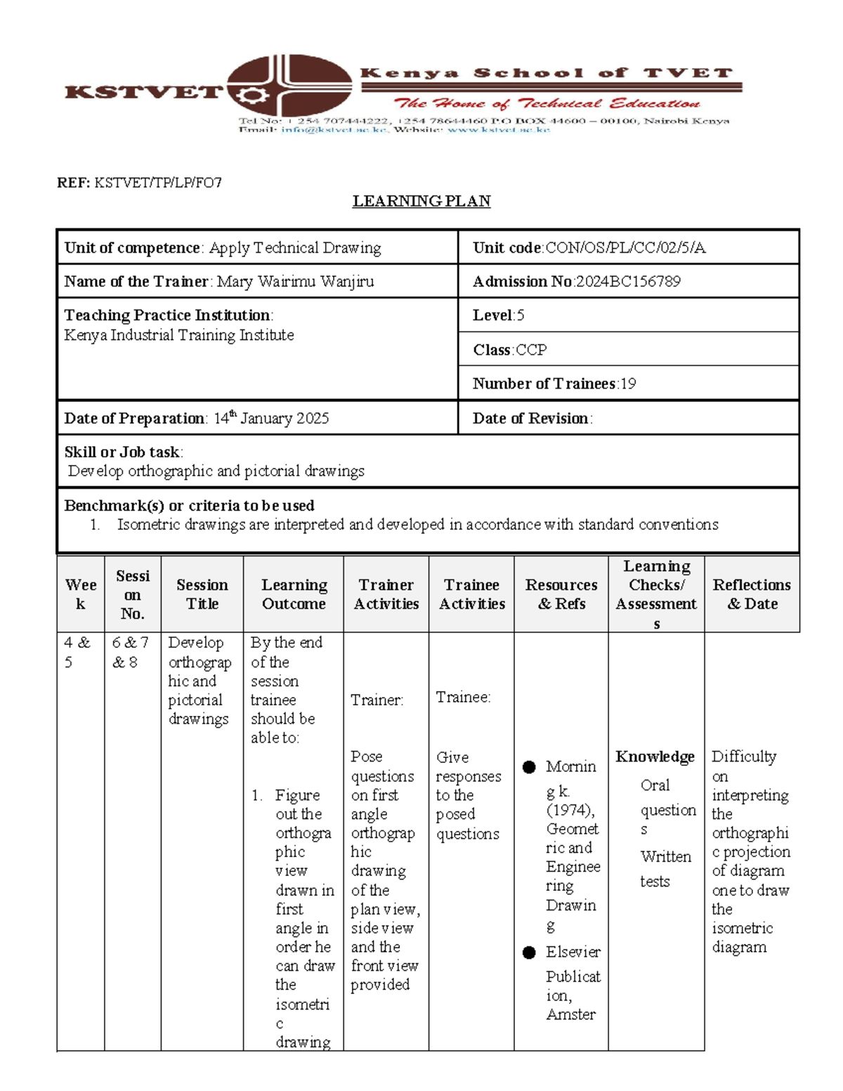 Learning Plan - Apply Technical Drawing (Level 5, CCP) - Studocu