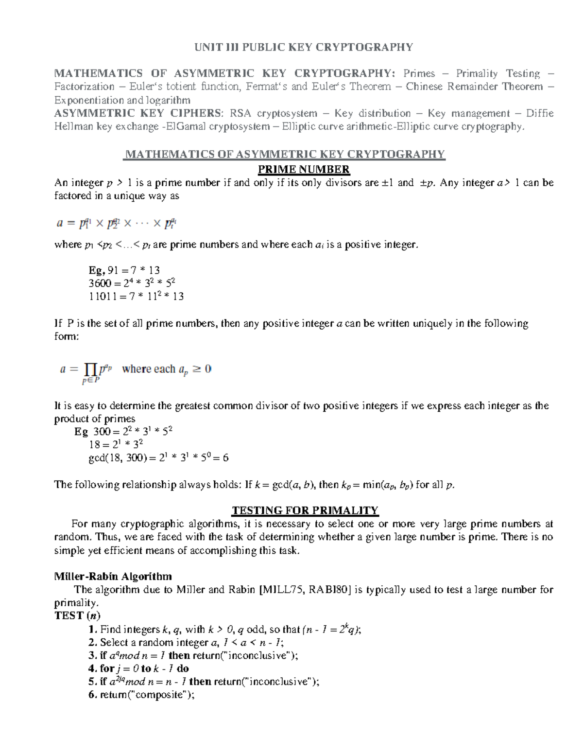 Unit 3 Lecture Notes on Public Key Cryptography and Concepts - Studocu