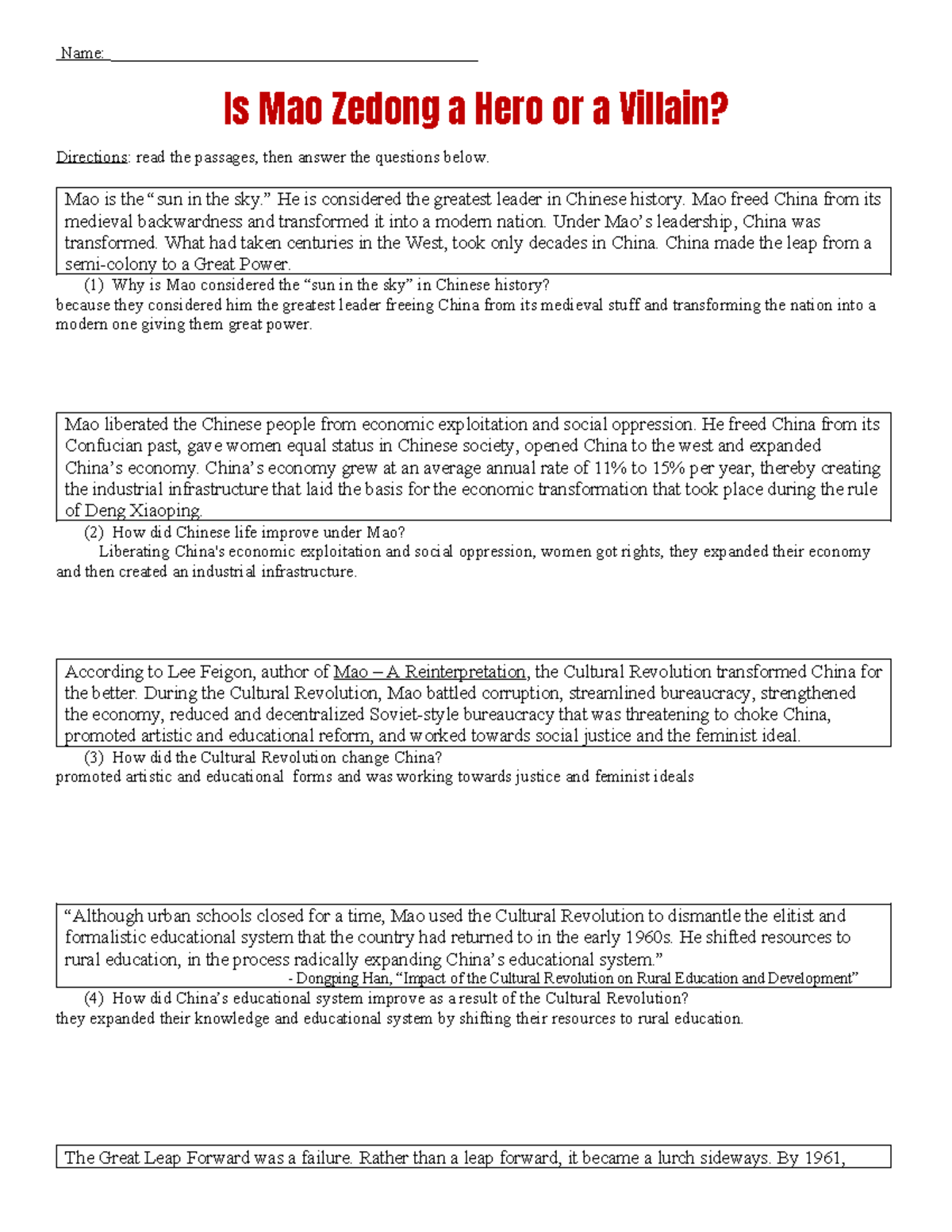 Mao Zedong: Hero or Villain? Analyzing His Impact on China - Studocu