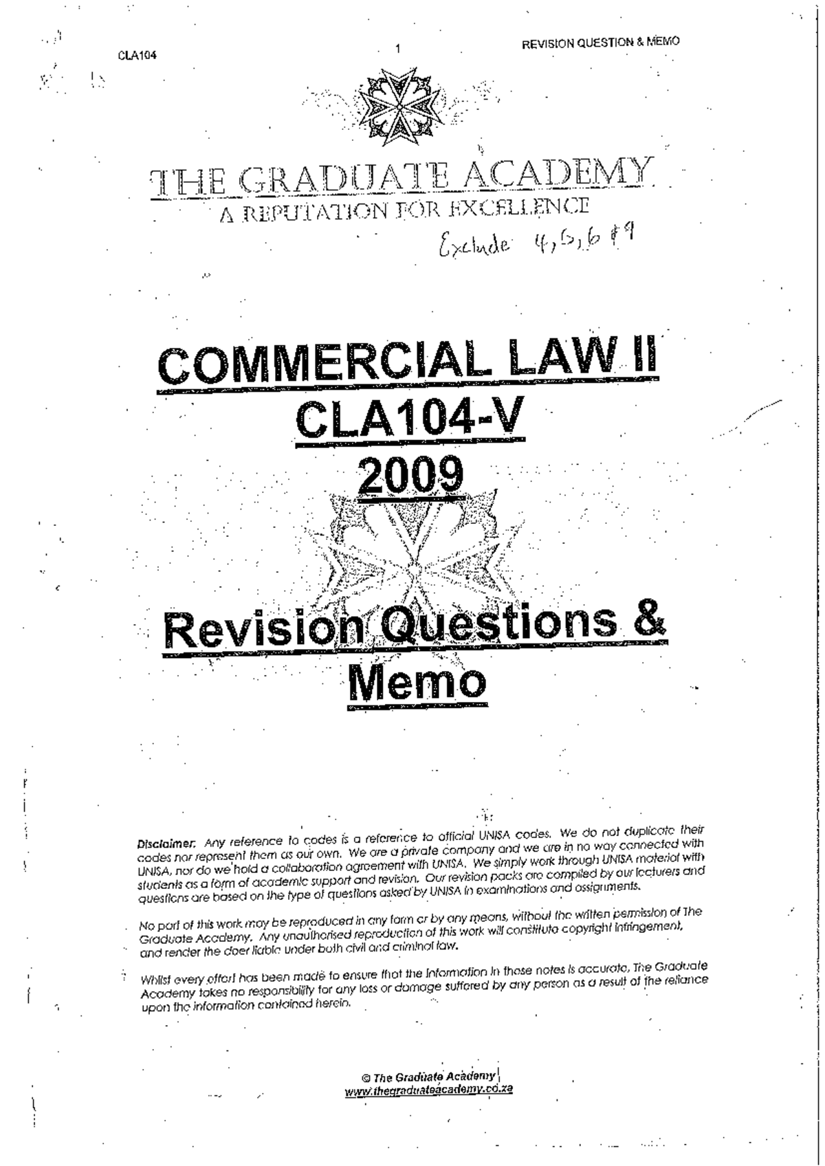 CLA1503 Exam Questions and Memos Summary - Studocu