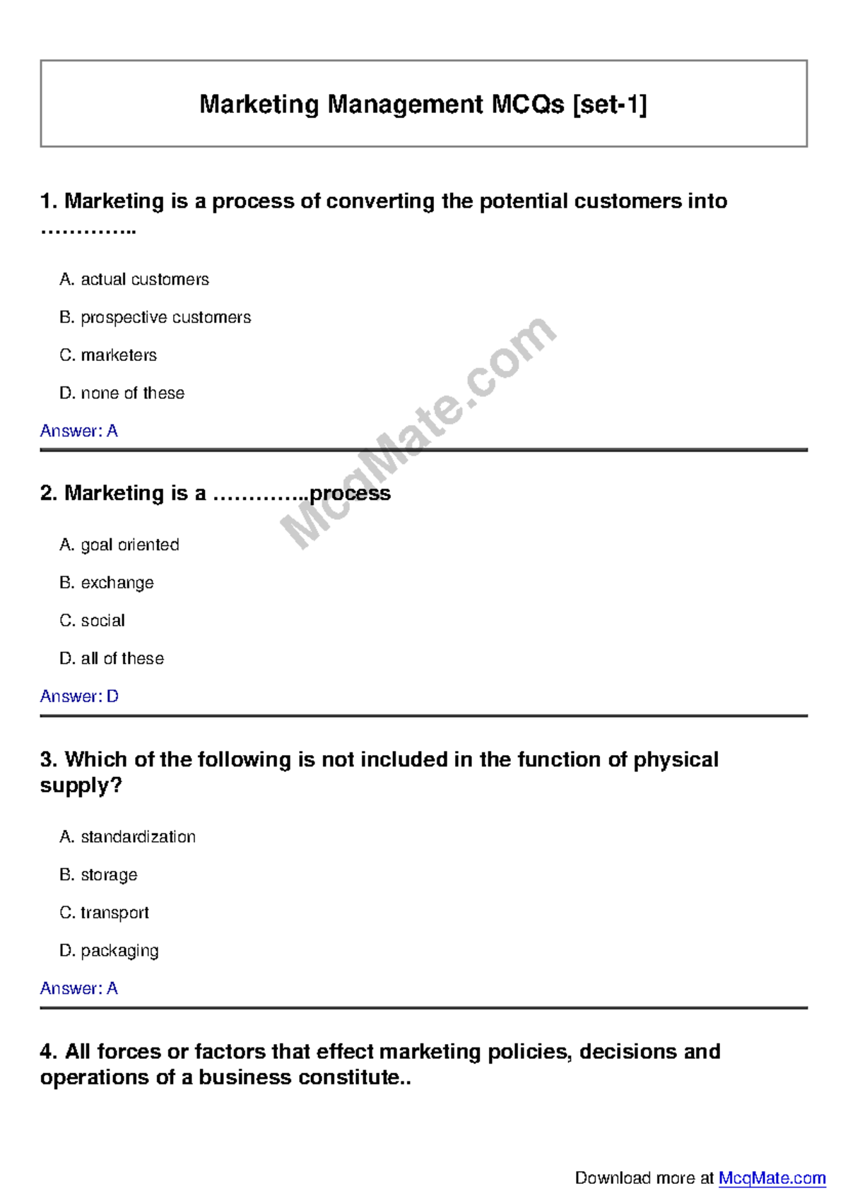 Marketing Management Solved MCQs - Marketing Management MCQs [set-1] 1 ...
