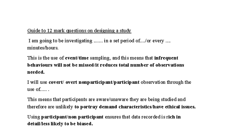 Psych 101: Guide to 12 Mark Questions on Study Design - Studocu