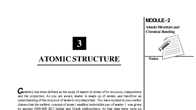 Atomic Structure and Chemical Bonding: Module 2 Notes (CHEM 3) - Studocu