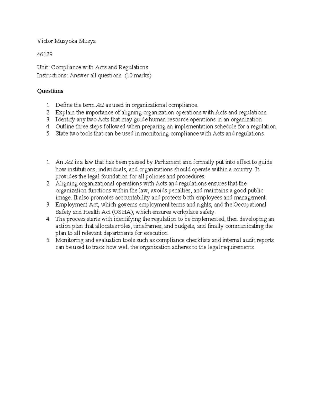 Compliance with Acts and Regulations - Lecture Notes 46129/46335 - Studocu