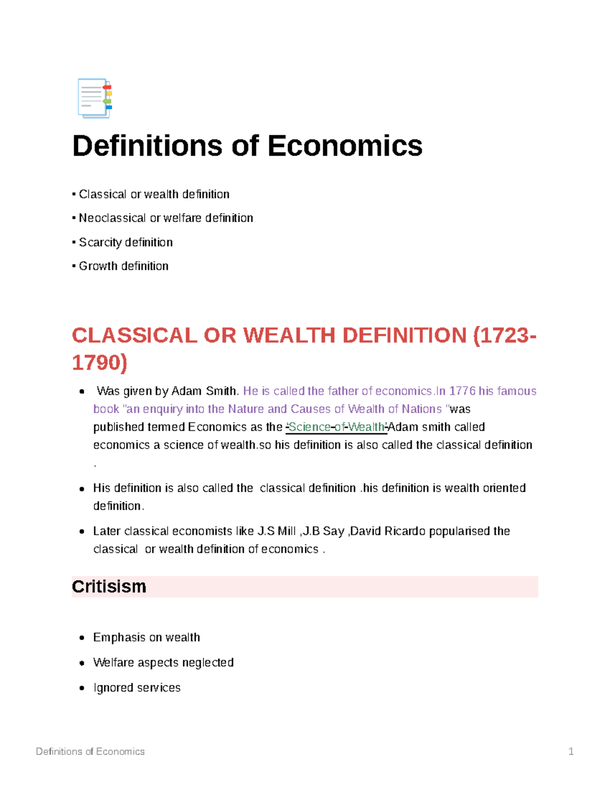 Definitions of Economics: Wealth, Welfare, and Growth Perspectives ...