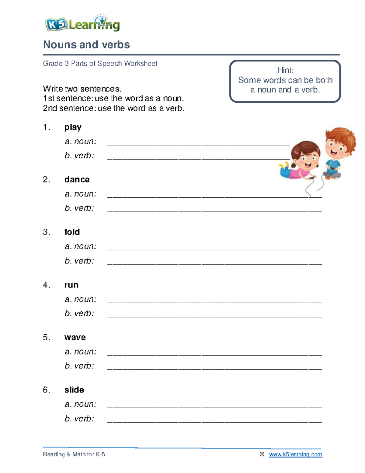 Grade 3 nouns that are verbs a - Nouns and verbs Grade 3 Parts of ...