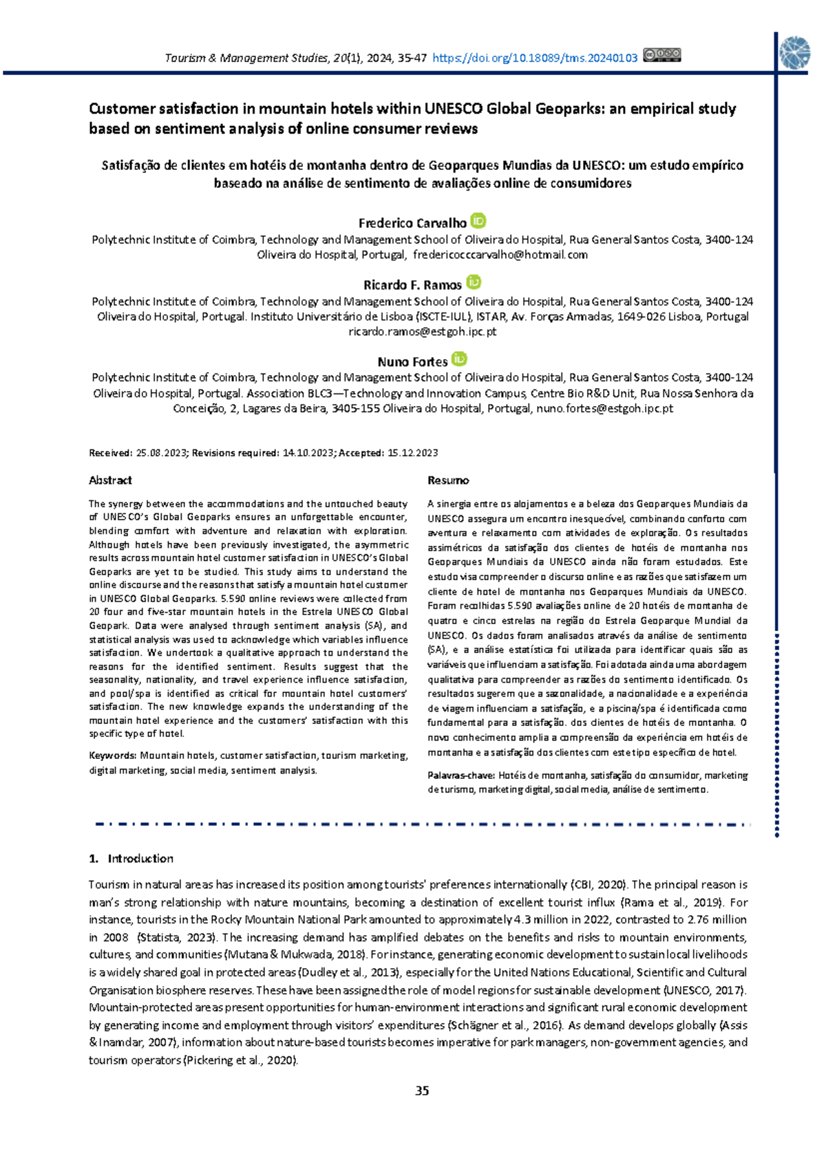 Customer Satisfaction in Mountain Hotels: A Study in UNESCO Geoparks ...