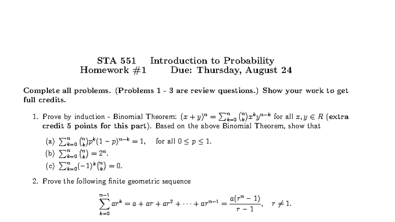 STA 551 Homework 1: Introduction to Probability Problems - Studocu