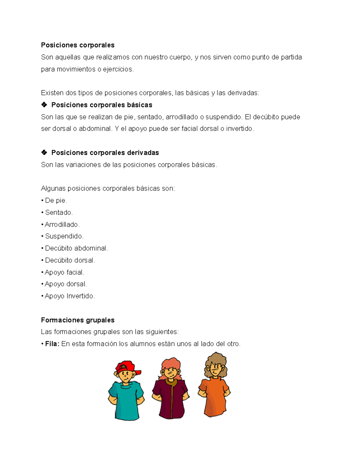 Posiciones Corporales, Formaciones Grupales y Mov. Articulares - Studocu